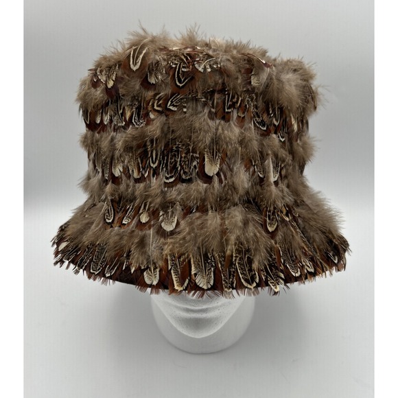 Perry Ellis | Accessories | Vtg Feather Trim Brown Bucket Hat Ml Brown ...